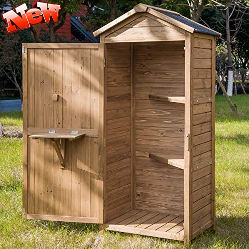 DANGRUUT Outdoor Storage Sheds, Fir Wood Tool Lockers with Workstation, Garden Wooden Arrow Shed, Organizer Cabinet for Backyard,Garden,Patio