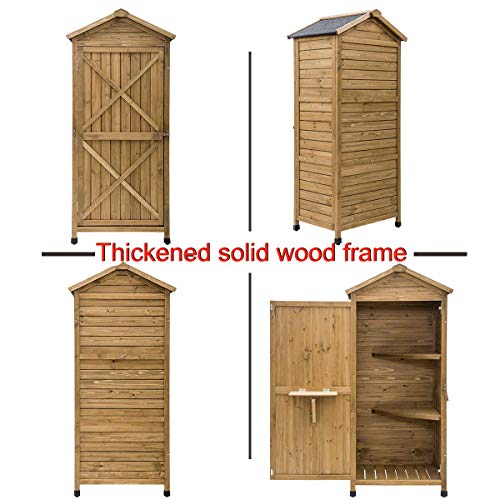 DANGRUUT Outdoor Storage Sheds, Fir Wood Tool Lockers with Workstation, Garden Wooden Arrow Shed, Organizer Cabinet for Backyard,Garden,Patio