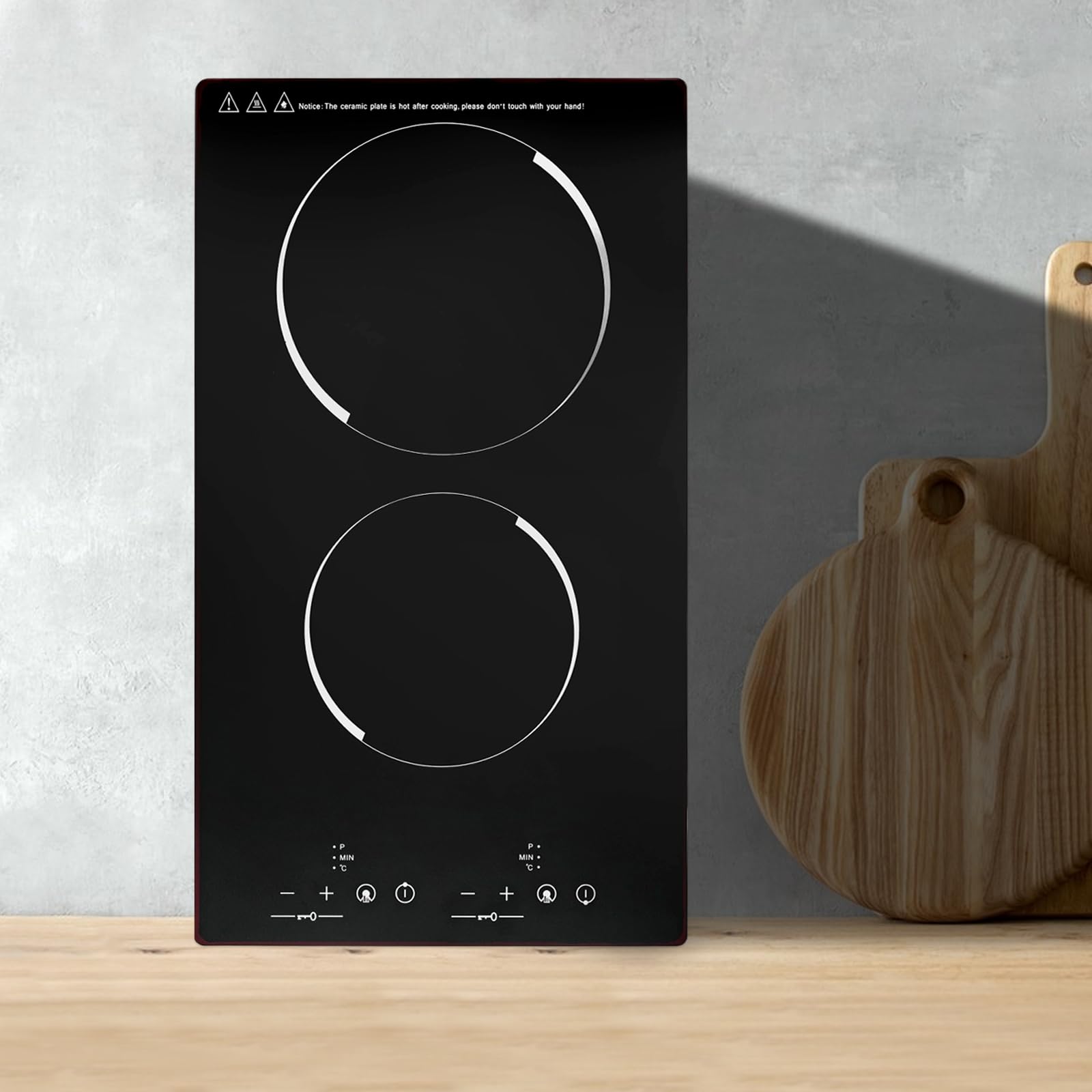 Electric Ceramic Cooktop with Plug, 1500W 110V Portable Cooktop 2 Burners Electric Built-in Cooktop Sensor Touch Control Countertop Electric Hot Plate, 9 Heating Level