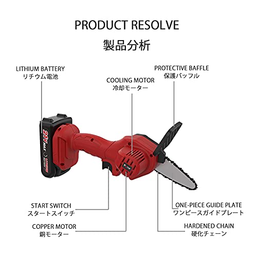 4-Inch Portable Rechargeable 6000mAh Battery Cordless Power Chain Saw, for Farming Tree Limbs, Garden Pruning, Bonsai Trunk, and Firewood