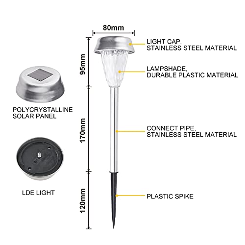 QEEPGG Solar Lights Pathway Outdoor Waterproof Stainless Steel Metal Plastic Auto On/Off Solar Powered Landscape LED Lighting for Garden Yard Walkway Lawn, Patio, Deck, Driveway Stakes