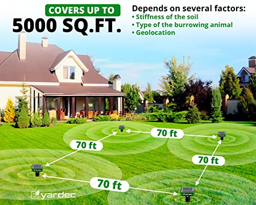YARDEC Gopher Repellent Ultrasonic Solar Powered - Easy to Use Solar Mole Repellent Ultrasonic with an Auger Drill Bit - IP65 Waterproof Sonic Repeller Stakes for Groundhog, Vole, Snake, etc (4-Pack)