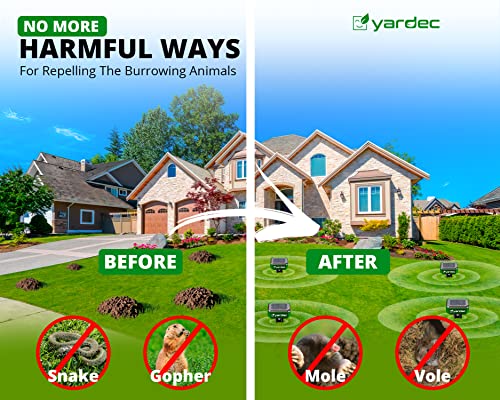 YARDEC Gopher Repellent Ultrasonic Solar Powered - Easy to Use Solar Mole Repellent Ultrasonic with an Auger Drill Bit - IP65 Waterproof Sonic Repeller Stakes for Groundhog, Vole, Snake, etc (4-Pack)
