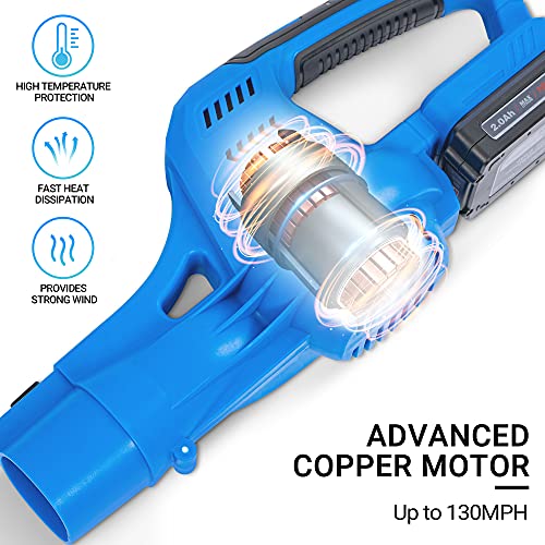 WISETOOL 20V Cordless Leaf Blower with Battery and Charger, Leaf Blower Battery Operated, Rechargeable Electric Handheld Leaf Blowers Variable Speed with 2 Tubes for Patio, Leaves and Snow Blowing