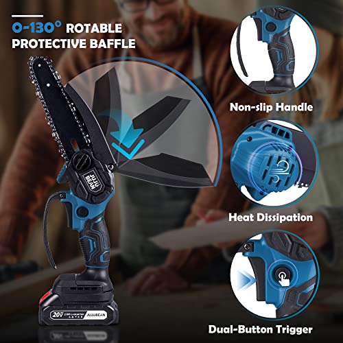 Mini Chainsaw 6 Inch Cordless, Battery Chainsaw with Charger, Handheld Chainsaw of Lightweight, Electric Chainsaw as Tree Trimmer Branch Cutter (2 Rechargeable Batteries Included)