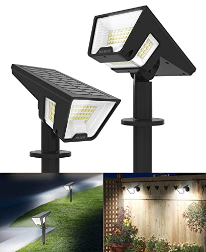 HAARAY Solar Spot Lights Outdoor 4 Sided Lighting Angle Landscape Lights, IP66 Waterproof, Auto On/Off, 3 Brightness Levels, 58 LED Solar Outdoot Lights for Yard Porch Garden, Cool White, 2 Pack
