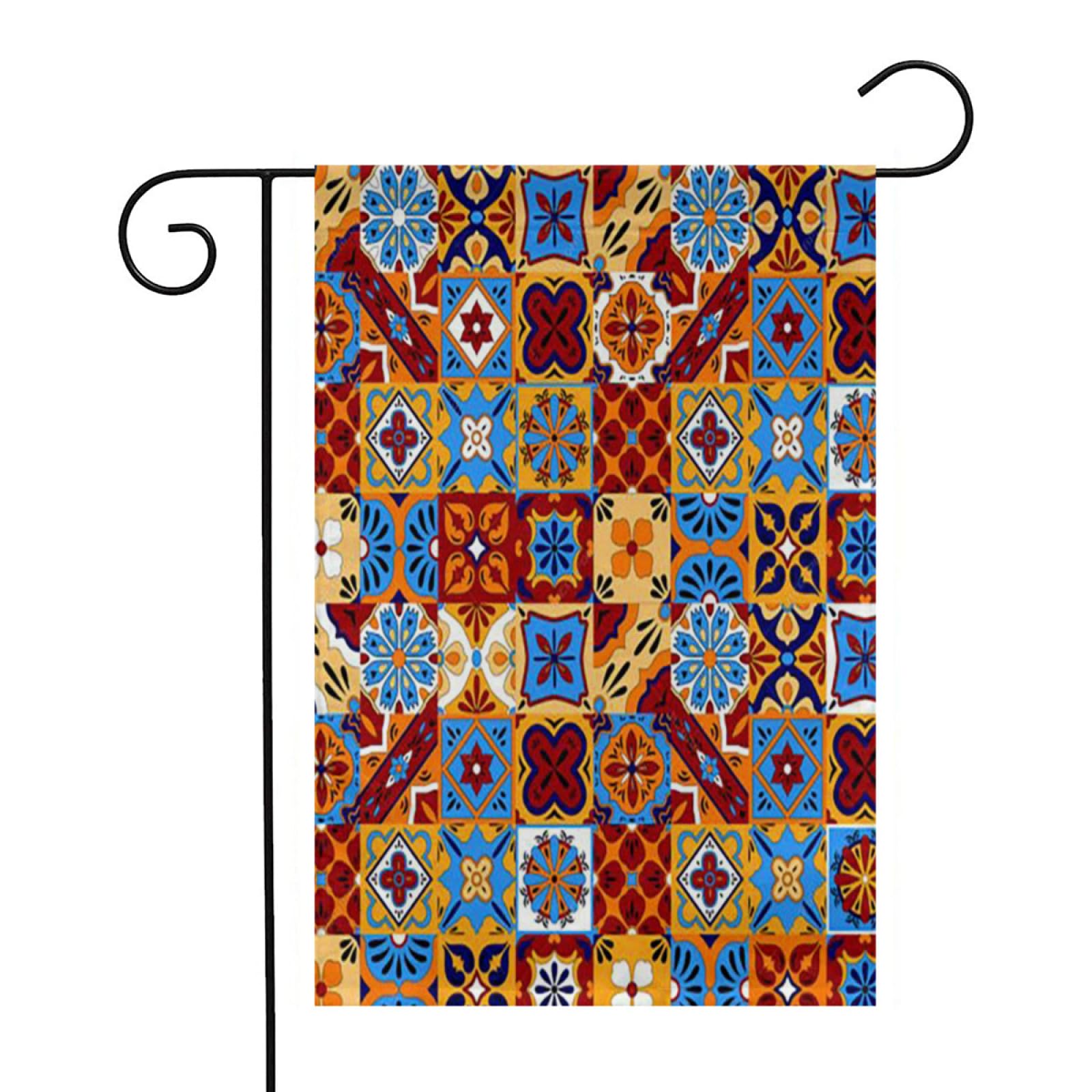 Double-sided garden flag Mexican Talavera Ceramic Tile Pattern Outdoor Flag Garden Flag Yard Outdoor Decoration (12×18in).