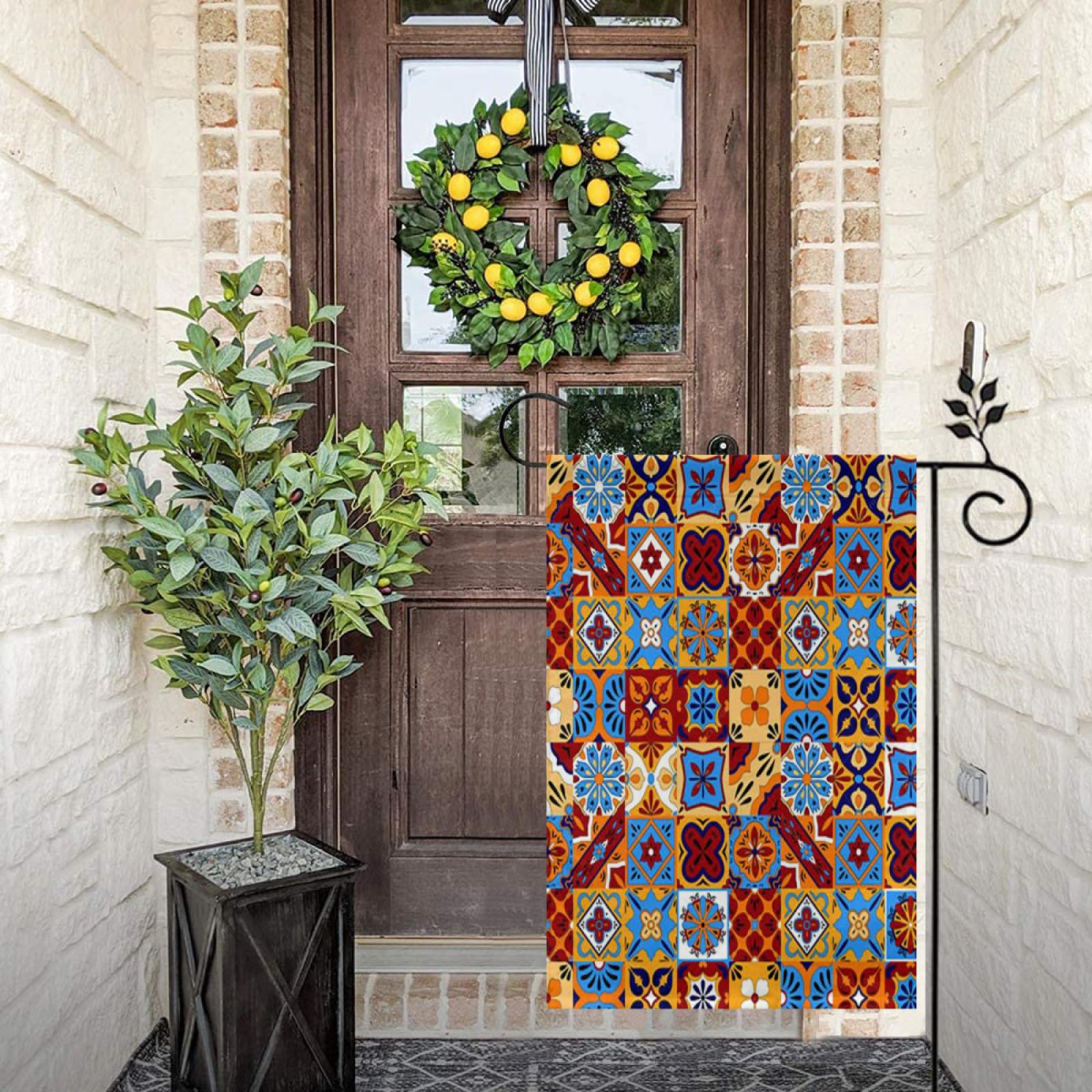 Double-sided garden flag Mexican Talavera Ceramic Tile Pattern Outdoor Flag Garden Flag Yard Outdoor Decoration (12×18in).