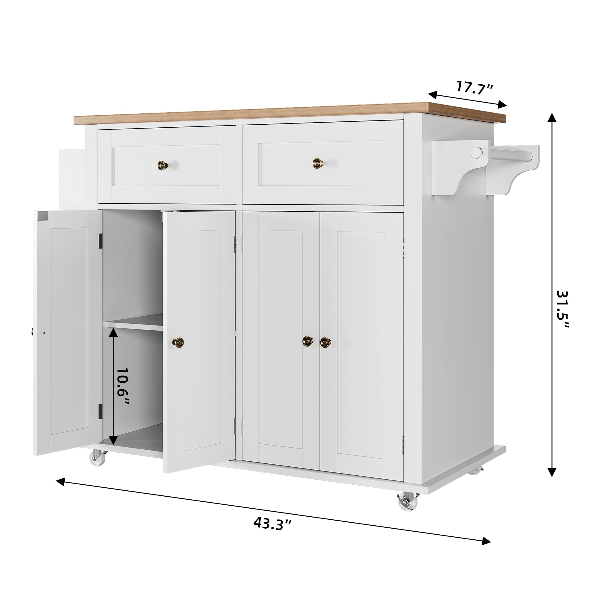 GAOMON Kitchen Island Car with Storage, Wood Top Rolling Mobile Carts on Wheels with Drawer and Storage Cabinet, White