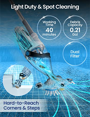 KOKIDO Swimming Pool Vacuum - Cordless Pool Cleaner - Debris Filtration for Above Ground and Inground Pools, Hot Tubs, Spas - Handheld Rechargeable Sweeper - XTROVAC 210 (NO Pole)