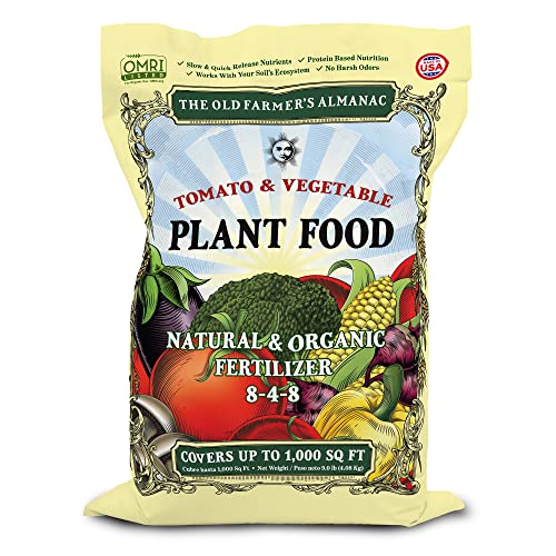 The Old Farmer's Almanac Organic Tomato & Vegetable Plant Food Fertilizer (Covers 1000 Sq Ft - 9 Lbs), (OFA-TV848-9LB)