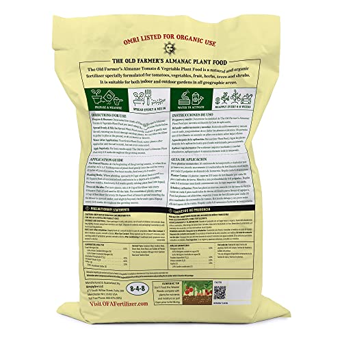 The Old Farmer's Almanac Organic Tomato & Vegetable Plant Food Fertilizer (Covers 1000 Sq Ft - 9 Lbs), (OFA-TV848-9LB)