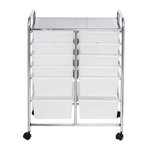 XDONE Rolling Storage Cart and Organizer with 12 Plastic Drawers,Clear,25.31 Lx 15.16W x 32.09H