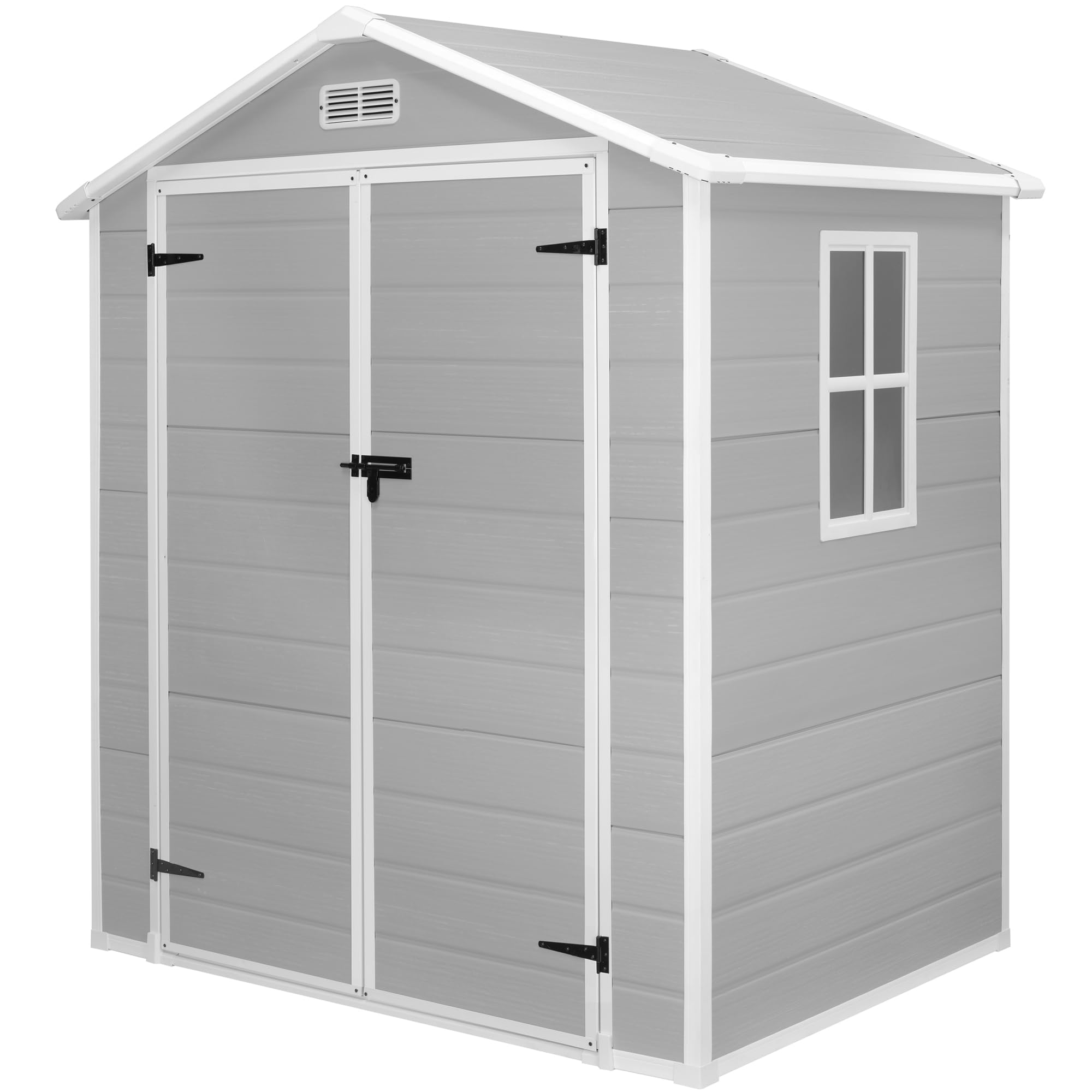 Sesslife Resin Storage Shed 6x4.4 ft, Outdoor Storage Shed Ideal for Storing Gardening Tools, Bicycles, Patio Furniture or Lawn Mower, Double Lockable Doors, Reinforced Floor, All-Weather, Grey
