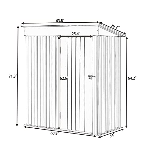 Knocbel 5 x 3ft Outdoor Garden Metal Lean-to Storage Shed with Single Lockable Door, Weather Resistant Tool Shed for Garbage Cans Lawnmower, Ideal for Backyard Patio Lawn (Gray)