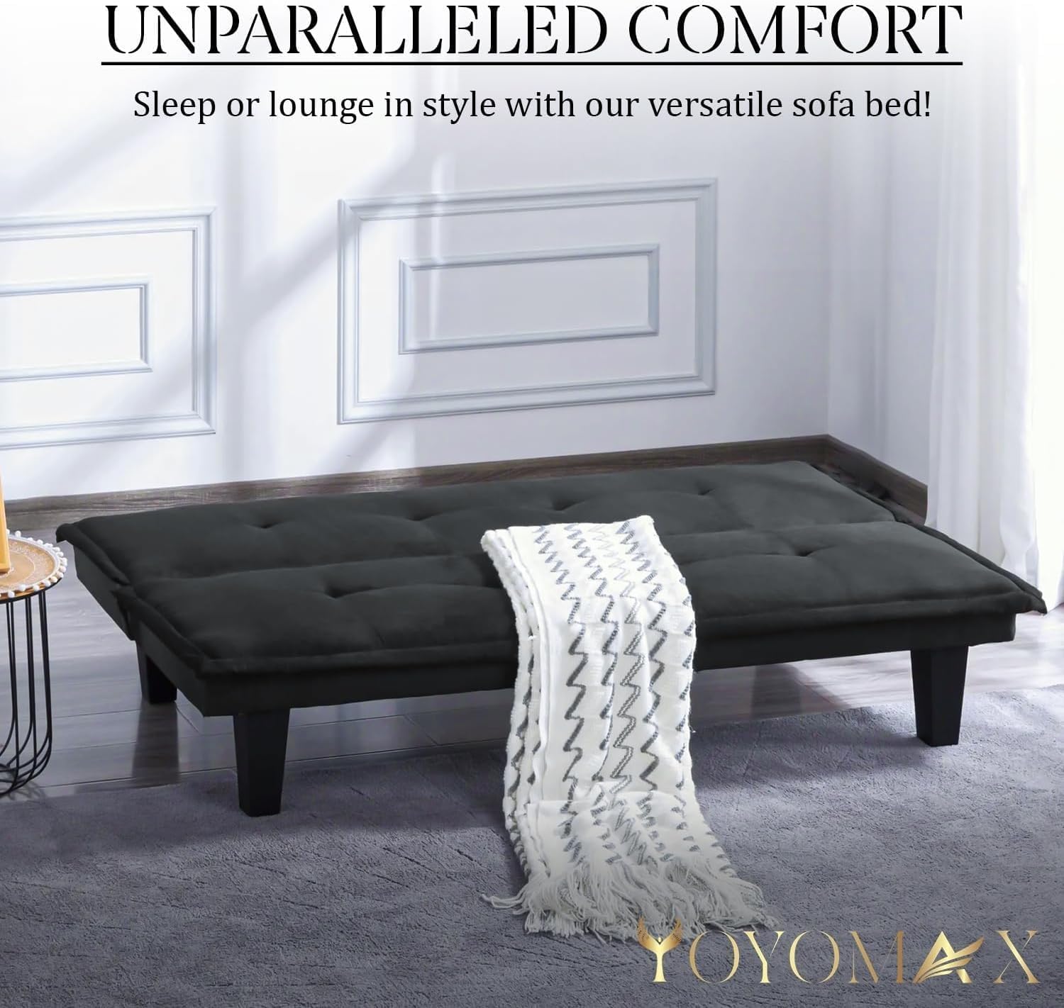 yoyomax Futon Sofa Bed-Convertible Sofa Bed Couch with Adjustable Modern Folding Sofa Bed Easy to Clean-Ideal for Bedroom, Living Room, Apartment and Office-Compact Design for Spacing Saving, Black