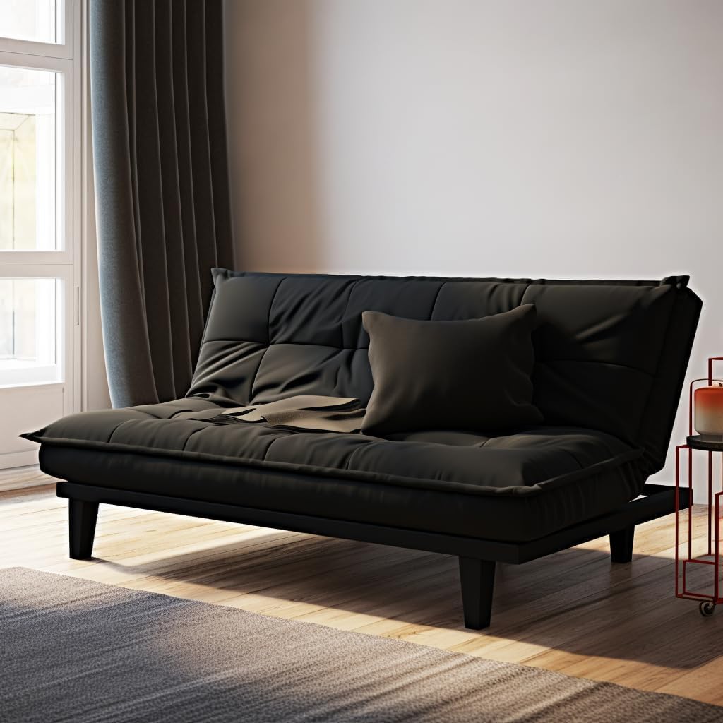 yoyomax Futon Sofa Bed-Convertible Sofa Bed Couch with Adjustable Modern Folding Sofa Bed Easy to Clean-Ideal for Bedroom, Living Room, Apartment and Office-Compact Design for Spacing Saving, Black