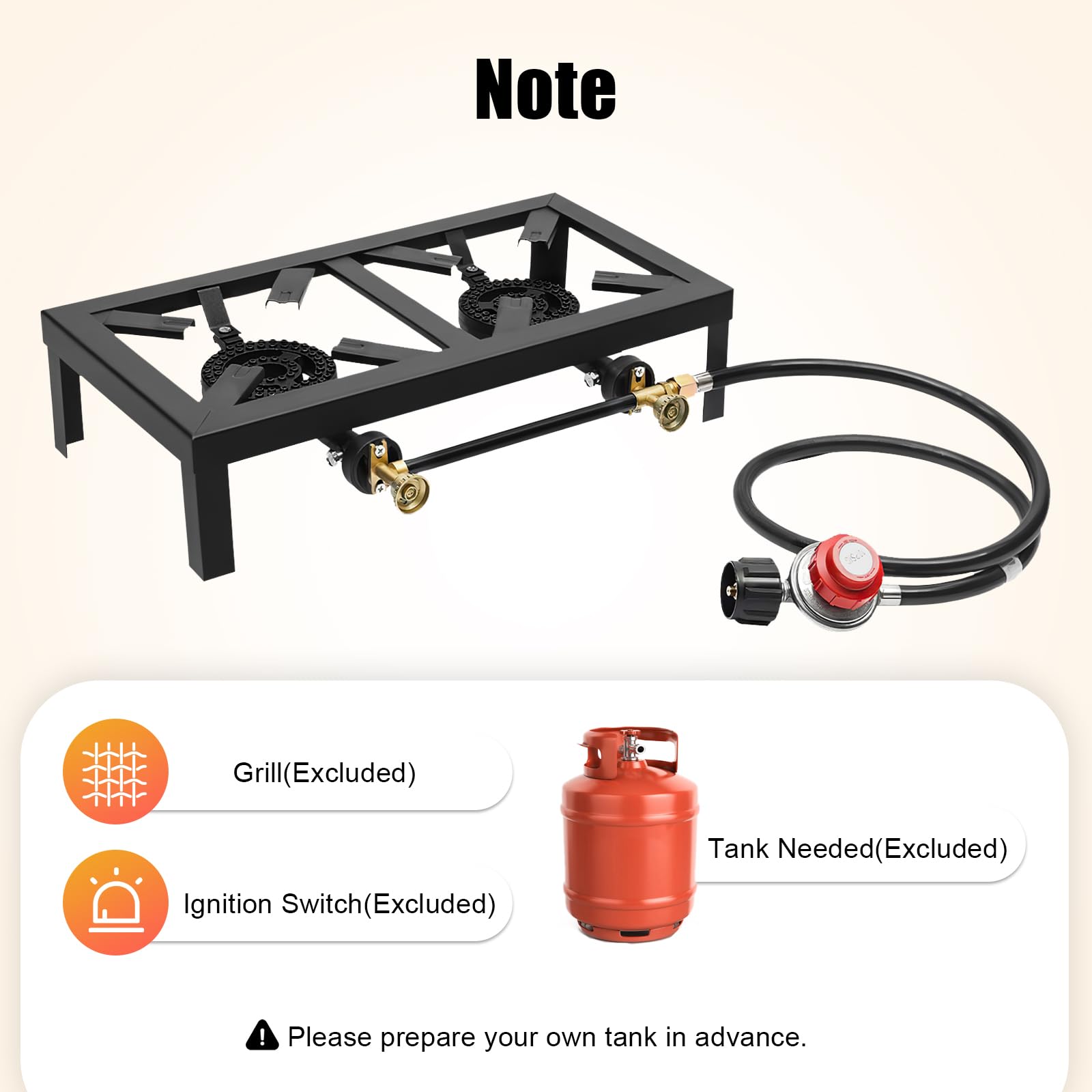Portable Double Burner Outdoor Gas Stove Cast Iron Propane Cooker with Adjustable 0-10Psi Regulator Hose for Patio Camping, BBQ, Home Brewing,Tailgating, Hiking, Maple Syrup Prep