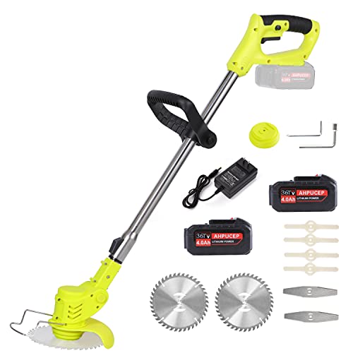Weed Wacker Cordless Brush Cutter Battery Powered with 2Pcs 36Tv 4A Battery,Electric Brush Cutter Stringless Weed Eater with 9Blades,Weed Trimmer for Lawn,Garden,Yard,Bush Trimming&Pruning,Lightweight