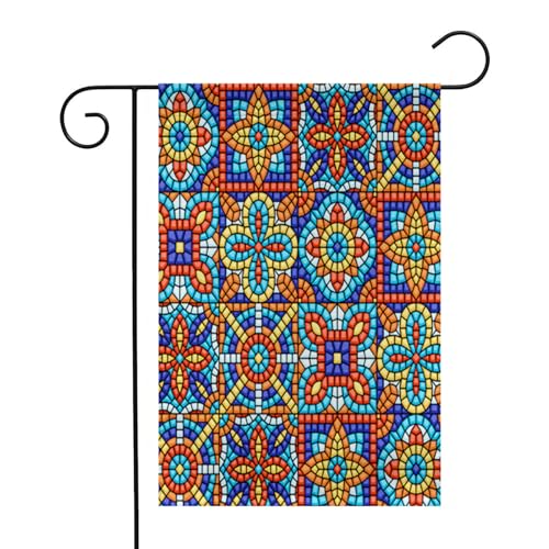 Double-sided garden flag Mexican Talavera Ceramic Tile Pattern Ethnic Folk Outdoor Flag Garden Flag Yard Outdoor Decoration (12×18in).