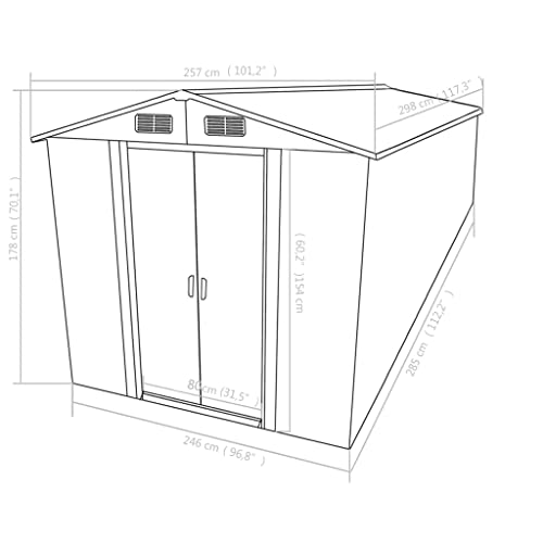 GOLINPEILO Metal Outdoor Garden Storage Shed, 101.2"x117.3"x70.1" Steel Utility Tool Shed Storage House, Galvanized Steel Yard Shed with Double Sliding Doors, Utility and Tool Storage, Anthracite