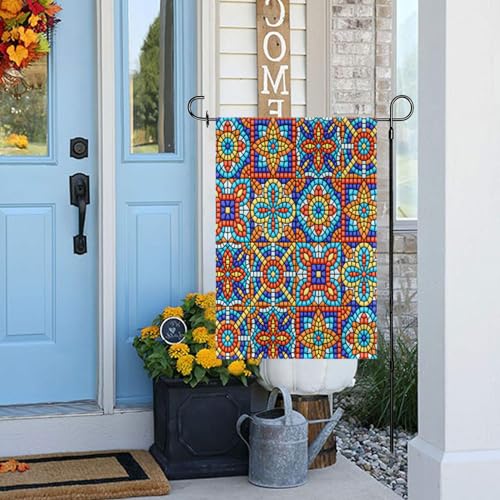 Double-sided garden flag Mexican Talavera Ceramic Tile Pattern Ethnic Folk Outdoor Flag Garden Flag Yard Outdoor Decoration (12×18in).