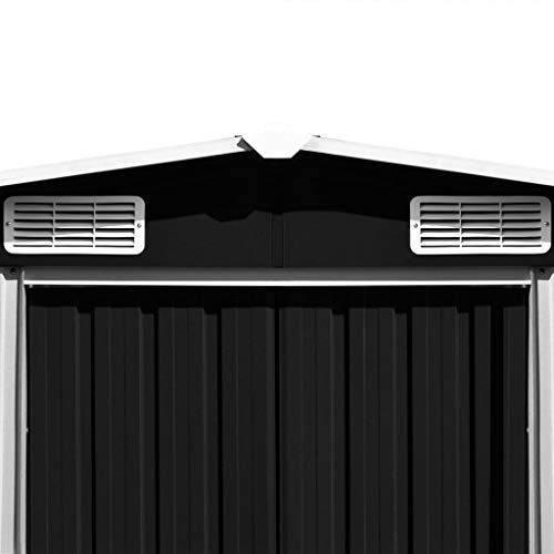 GOLINPEILO Metal Outdoor Garden Storage Shed, 101.2"x117.3"x70.1" Steel Utility Tool Shed Storage House, Galvanized Steel Yard Shed with Double Sliding Doors, Utility and Tool Storage, Anthracite