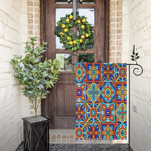 Double-sided garden flag Mexican Talavera Ceramic Tile Pattern Ethnic Folk Outdoor Flag Garden Flag Yard Outdoor Decoration (12×18in).