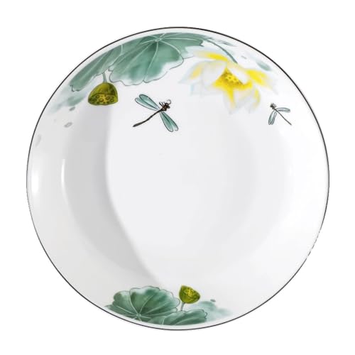 ESTELAR Dinner Plates Set Kitchen Dish Plate, Home Ceramic Tableware Set, Creative Personalized Lotus Plate, Deep Soup Plate, Fruit Plate, Microwaveable Kitchen Salad Bowl (Size : Small)