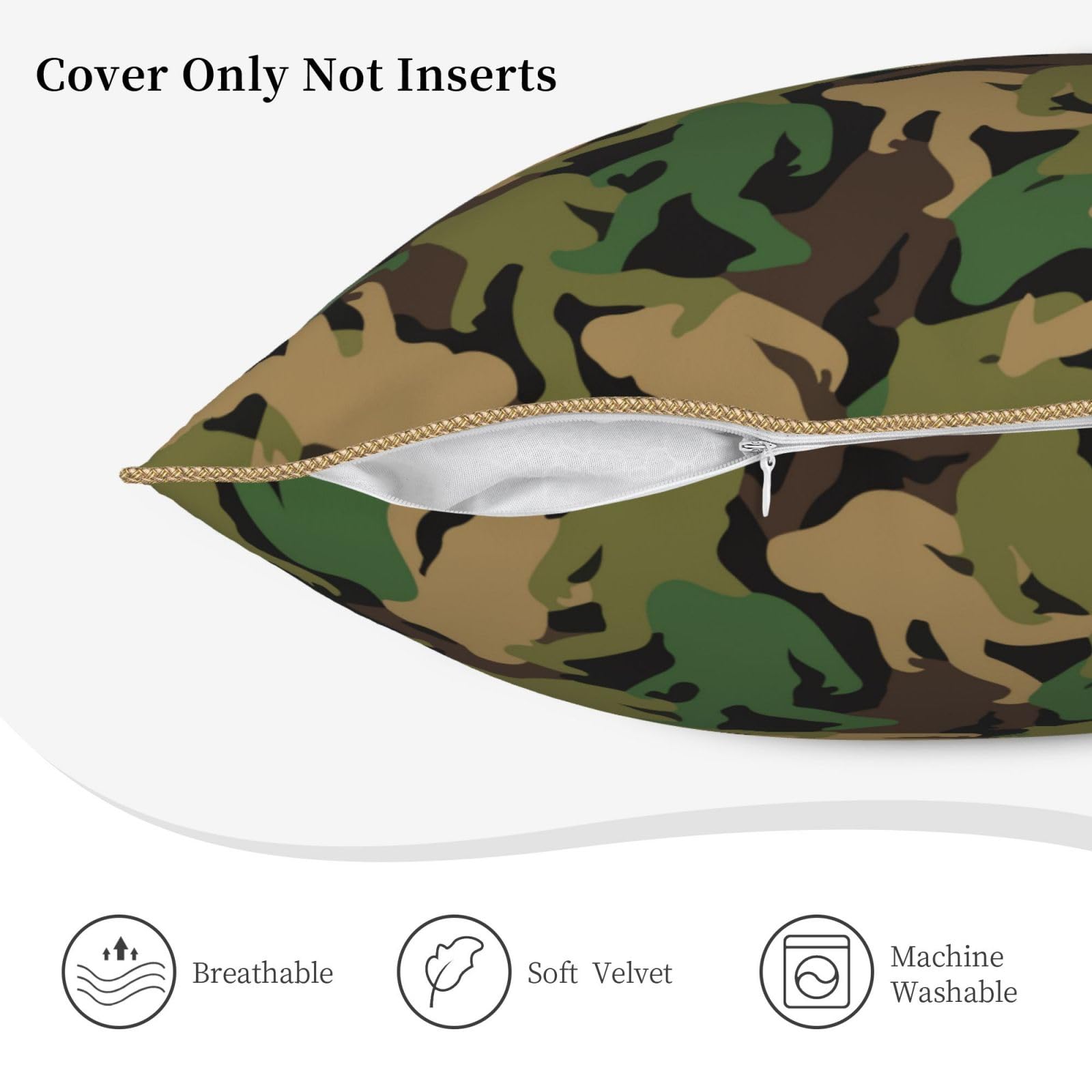 Augenstern Zippered Pillow Protectors Cover Case Bigf-Oot-Camouflage-Camo Decorative Throw Pillow Cover Square Cushion Case 18"X18"