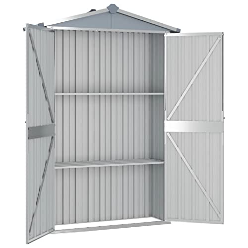 vidaXL Garden Shed Outdoor Lawn Home Garden Structure Storage Ventilation Sloping Design Shelf Tool Storage House Shed Gray Galvanized Steel