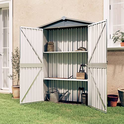 vidaXL Garden Shed Outdoor Lawn Home Garden Structure Storage Ventilation Sloping Design Shelf Tool Storage House Shed Gray Galvanized Steel