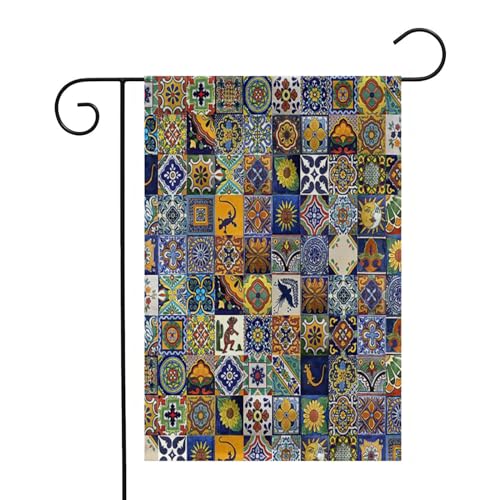 Double-sided garden flag Mexican Talavera Tiles Boho Print Outdoor Flag Garden Flag Yard Outdoor Decoration (12×18in).
