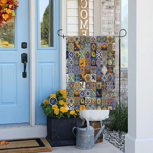 Double-sided garden flag Mexican Talavera Tiles Boho Print Outdoor Flag Garden Flag Yard Outdoor Decoration (12×18in).