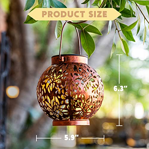 JOIEDOMI 2 Pack Outdoor Solar Hanging Lantern Lights, Waterproof Tabletop Solar Lights with Handle, LED Solar Powered Moroccan Lanterns, Metal Decorative Garden Lights for Patio, Lawn, Porch, Backyard