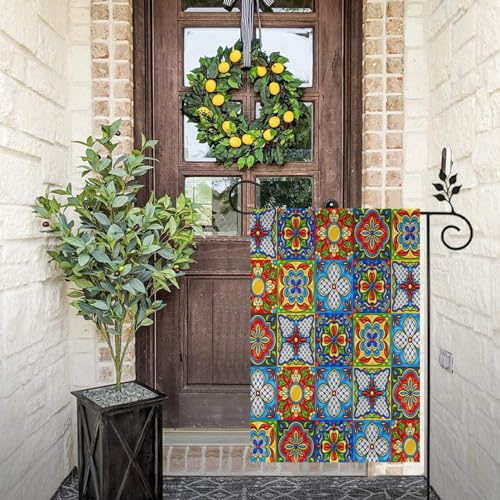Double-sided garden flag Mexican Talavera Ceramic Tile Pattern Outdoor Flag Garden Flag Yard Outdoor Decoration (12×18in).