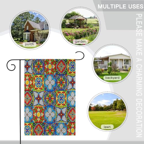 Double-sided garden flag Mexican Talavera Ceramic Tile Pattern Outdoor Flag Garden Flag Yard Outdoor Decoration (12×18in).