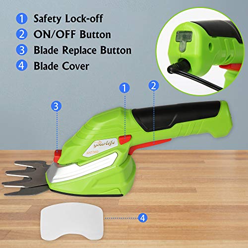 Vilobos 2-in-1 Cordless Grass Shear Garden Hedge Trimmer,60 Minutes Use Time,4.5V, Lightweight 1.15 lbs, for Small Lawns Hedges Shrubbery,Rechargeable Charger Included