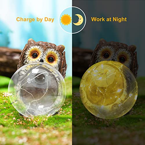 ANGMLN Owl Solar Lights Garden Outdoor, Solar Figurines Lights Decor Growing Orb Waterproof Cute Garden Statues for Patio Yard Lawn Clearance Ornaments