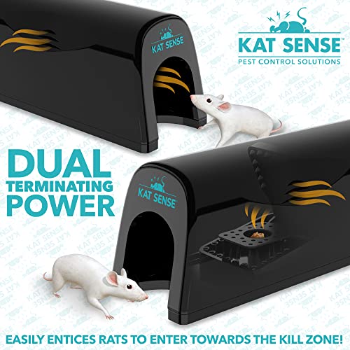 Kat Sense Rat Mouse Traps for House - Heavy Duty Covered Double No Escape Humane Rat Trap Delivers an Instant Kill - Easy to Use & No Touch Rodent Release