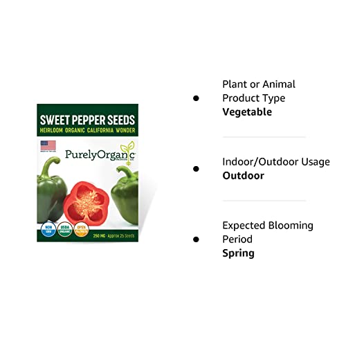 Purely Organic Products Purely Organic Heirloom Sweet Pepper Seeds (California Wonder) - Approx 35 Seeds