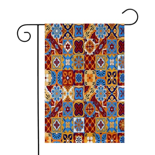 Double-sided garden flag Mexican Talavera Ceramic Tile Pattern Outdoor Flag Garden Flag Yard Outdoor Decoration (12×18in).