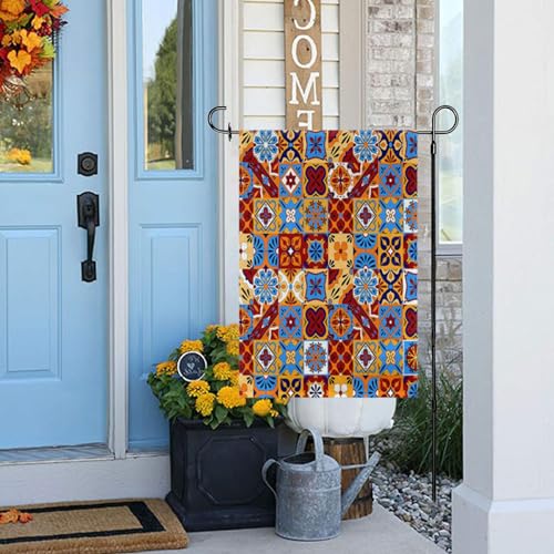Double-sided garden flag Mexican Talavera Ceramic Tile Pattern Outdoor Flag Garden Flag Yard Outdoor Decoration (12×18in).