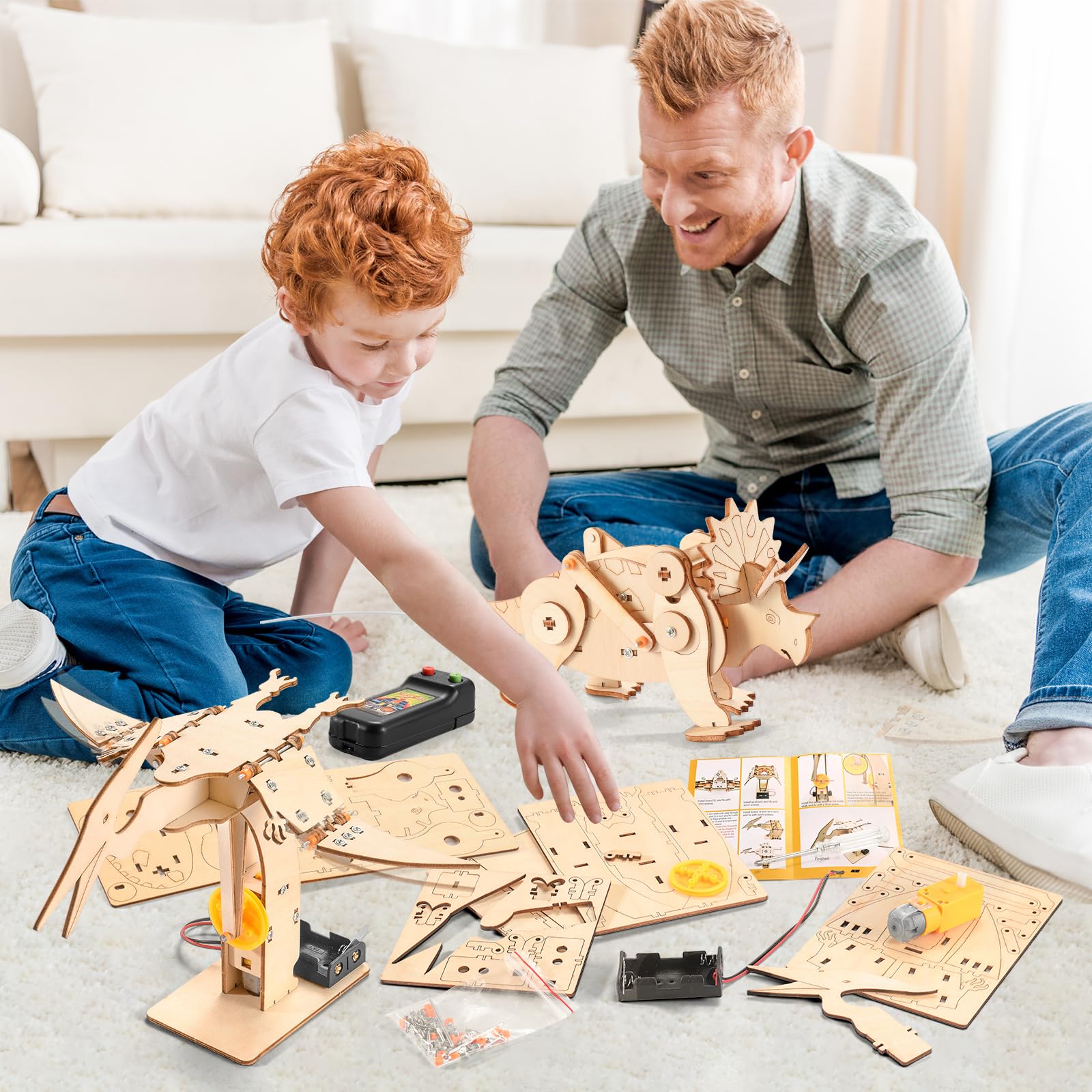 Dinasuar and Robot STEM Kits for Kids Ages 8-12, Wood Building Kit, 3D Wooden Puzzles Carft for Boys 6-8 8-10, Woodworking Model Sets for Girls