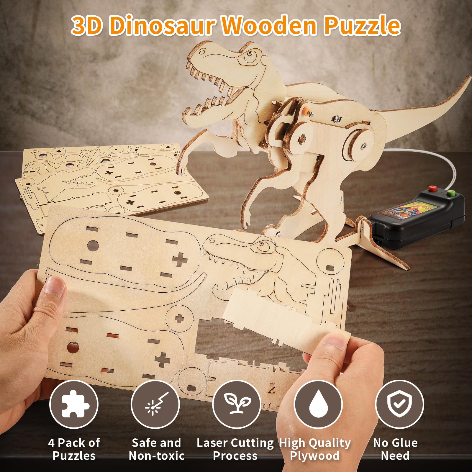 Dinasuar and Robot STEM Kits for Kids Ages 8-12, Wood Building Kit, 3D Wooden Puzzles Carft for Boys 6-8 8-10, Woodworking Model Sets for Girls
