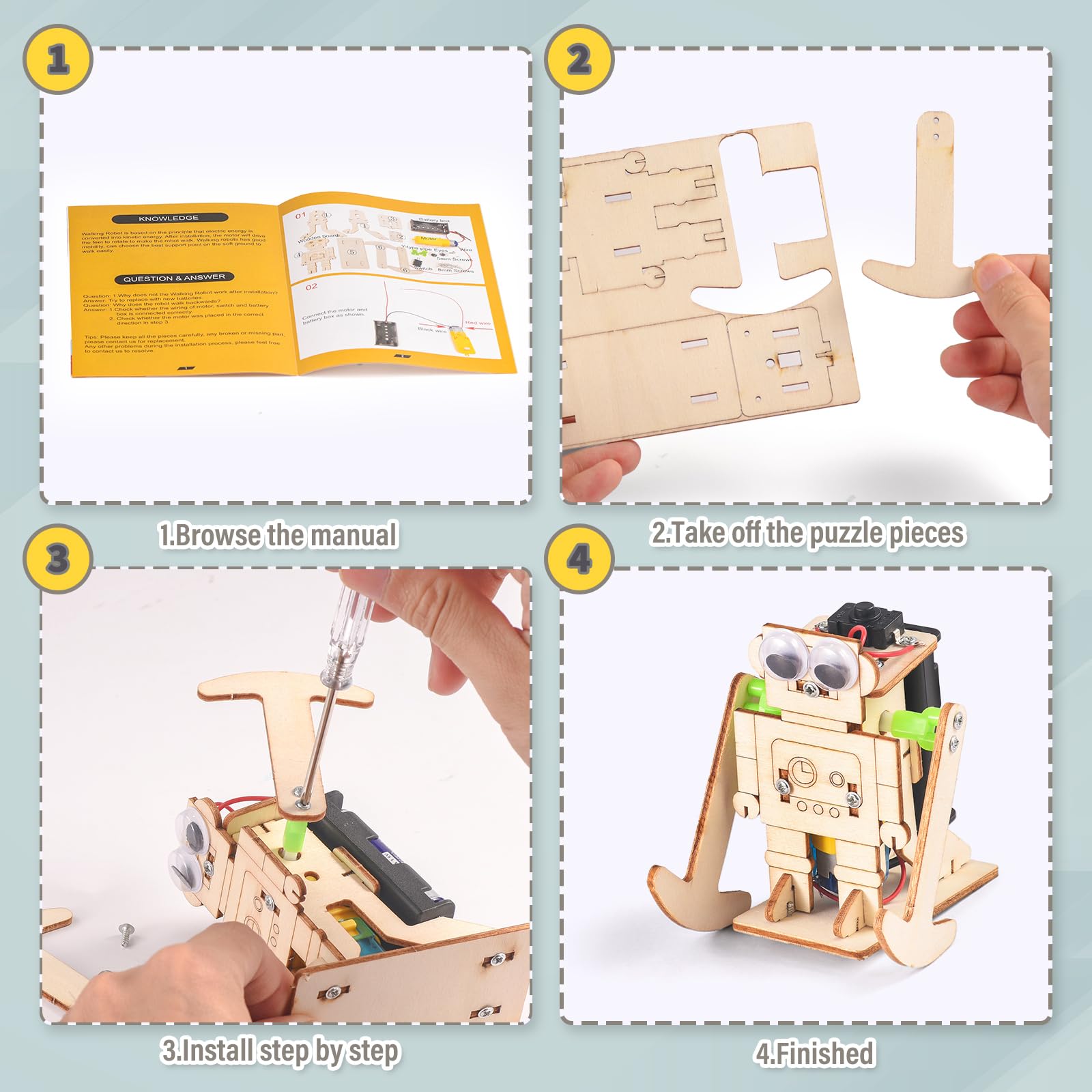 Dinasuar and Robot STEM Kits for Kids Ages 8-12, Wood Building Kit, 3D Wooden Puzzles Carft for Boys 6-8 8-10, Woodworking Model Sets for Girls