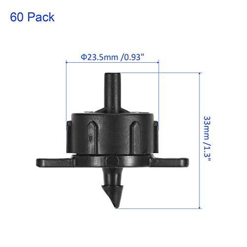M METERXITY 60 Pack Irrigation Drip Emitters - Garden Lawn Pressure Compensating Dripper Constant Flow Apply to Watering System (33x23.5mm Black)