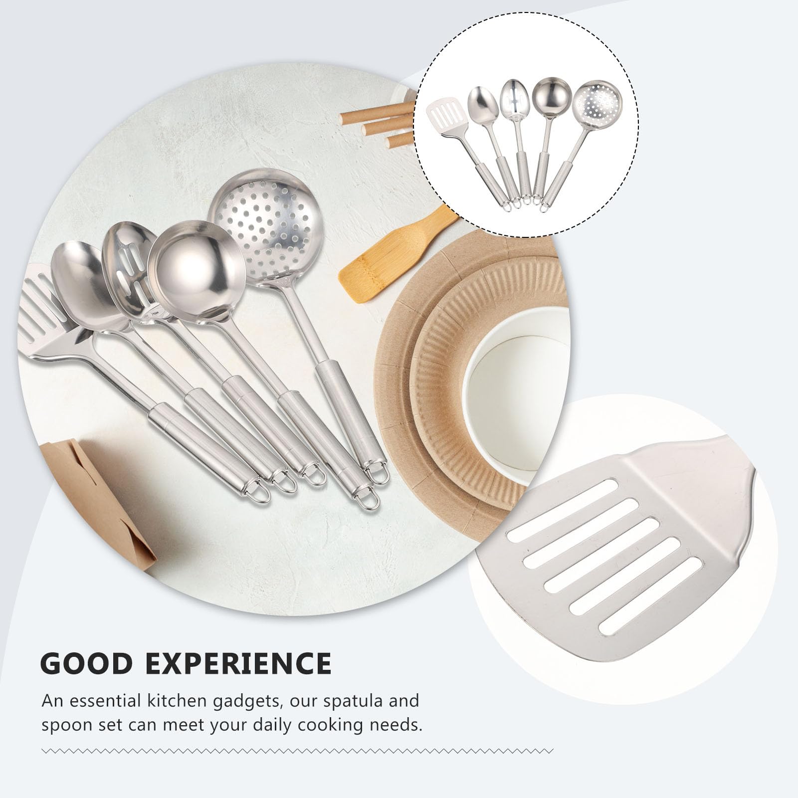 Happyyami 1 Set Set Stainless Steel Kitchenware Cutlery Set Spatulas Set Tablespoon Set Cooking Skimmer Ash Can for Fireplace Kitchen Cooking Utensils Food Spatula Kitchen Gadget Egg Spatula