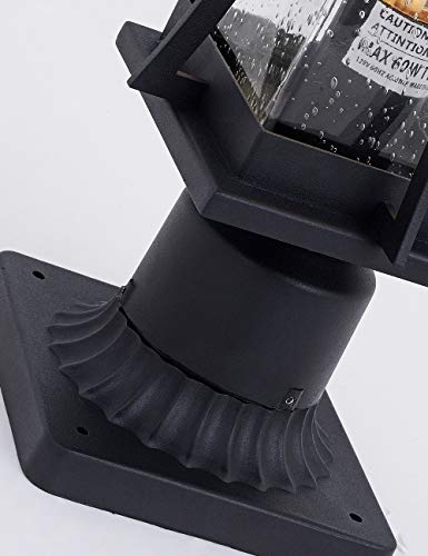 EERU Waterproof Outdoor Post Light Fixture Pole Mount Light with Pier Mount Adapter, Black Finish with Seeded Glass Outdoor Post Lantern for Patio, Garden, Porch and Backyard