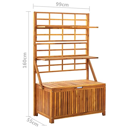 loibinfen Storage Box with Trellis 39"x21.7"x63" Solid Acacia Wood Patio Garden Outdoor Storage Container for Toys, Furniture Deck box (Weight:63.93 lbs)